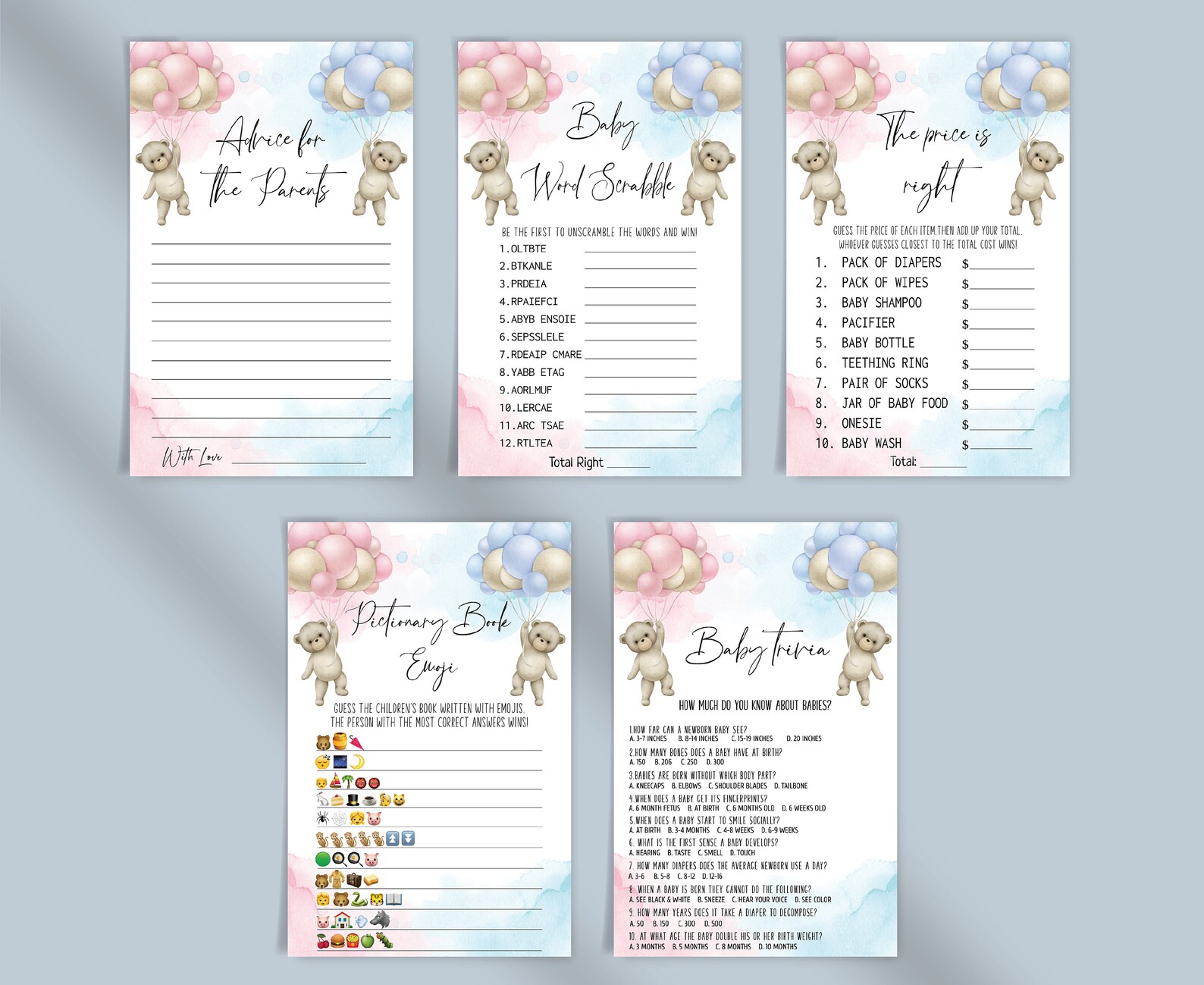 20 Gender Reveal Gamesprintable Gender Reveal Party Game - Etsy