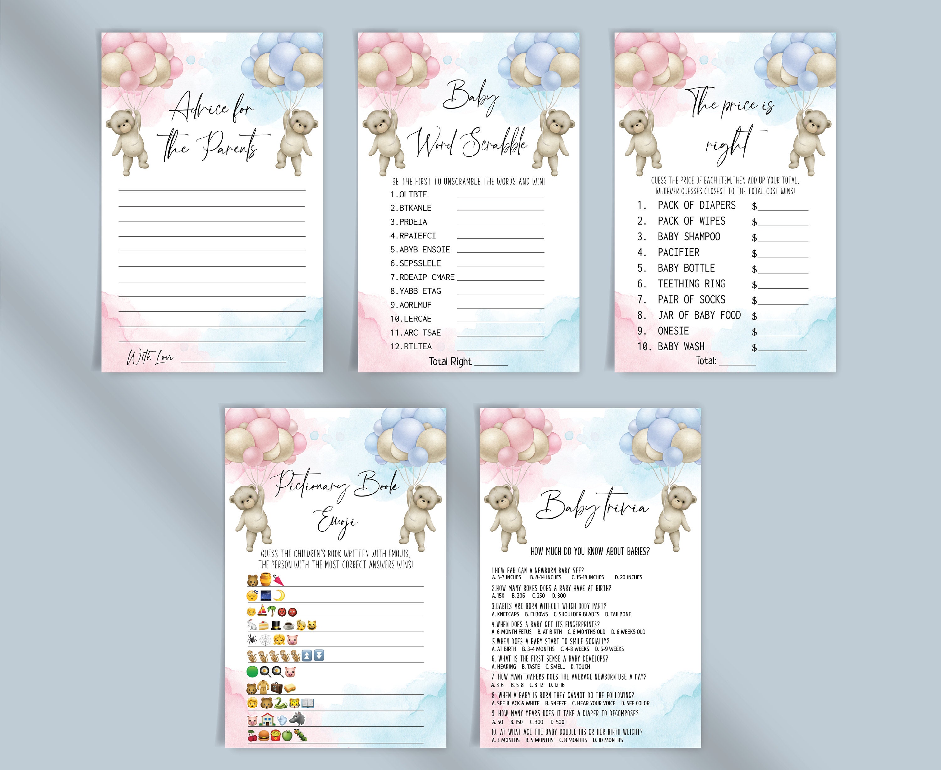 20 Gender Reveal Games,printable Gender Reveal Party Game Bundle,baby ...