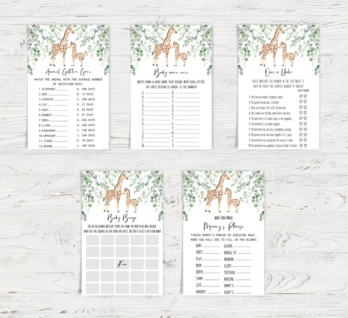 Safari Baby Shower Gamegiraffe Baby Shower Gamesbaby Shower - Etsy