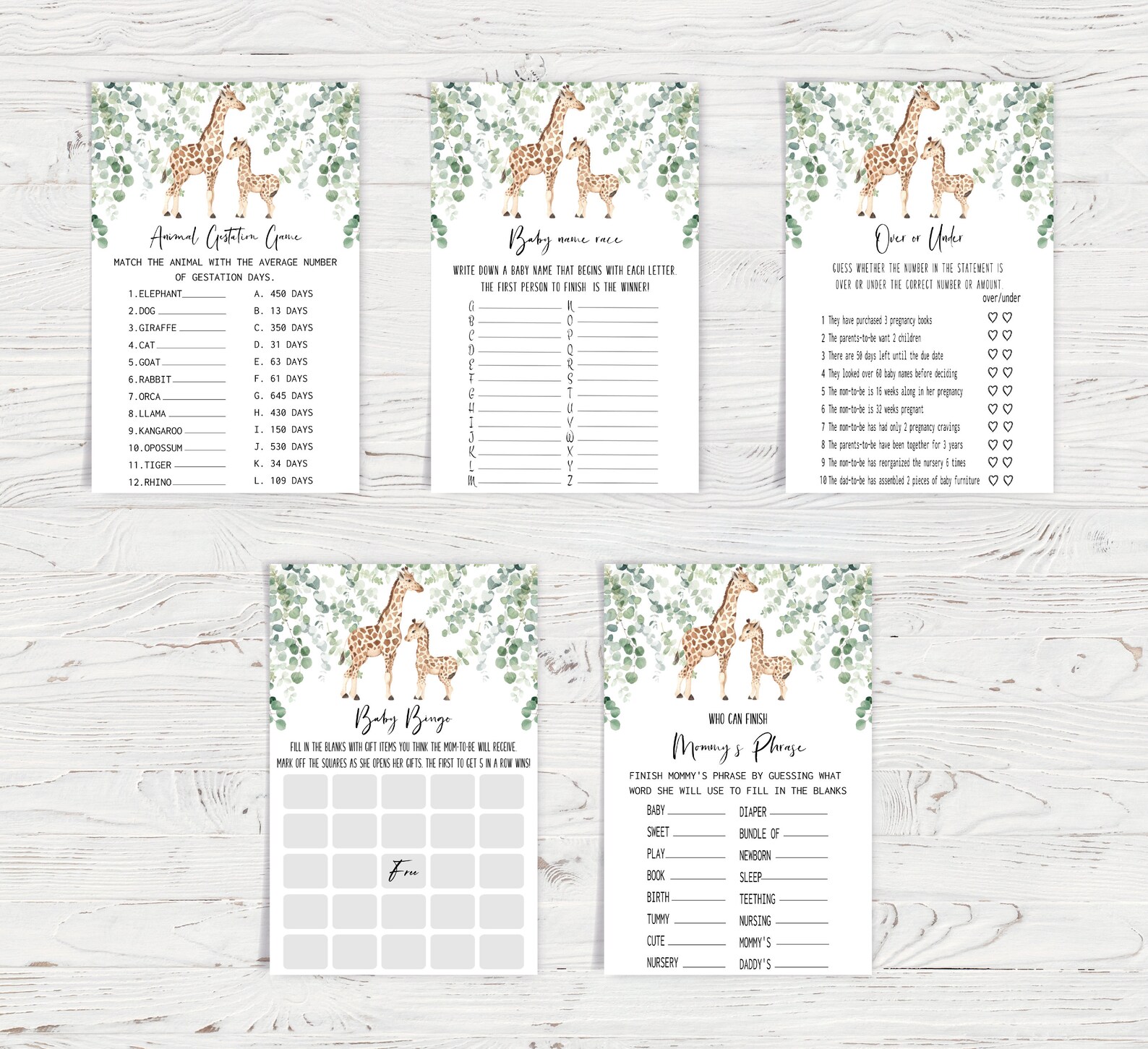 Safari Baby Shower Gamegiraffe Baby Shower Gamesbaby Shower - Etsy