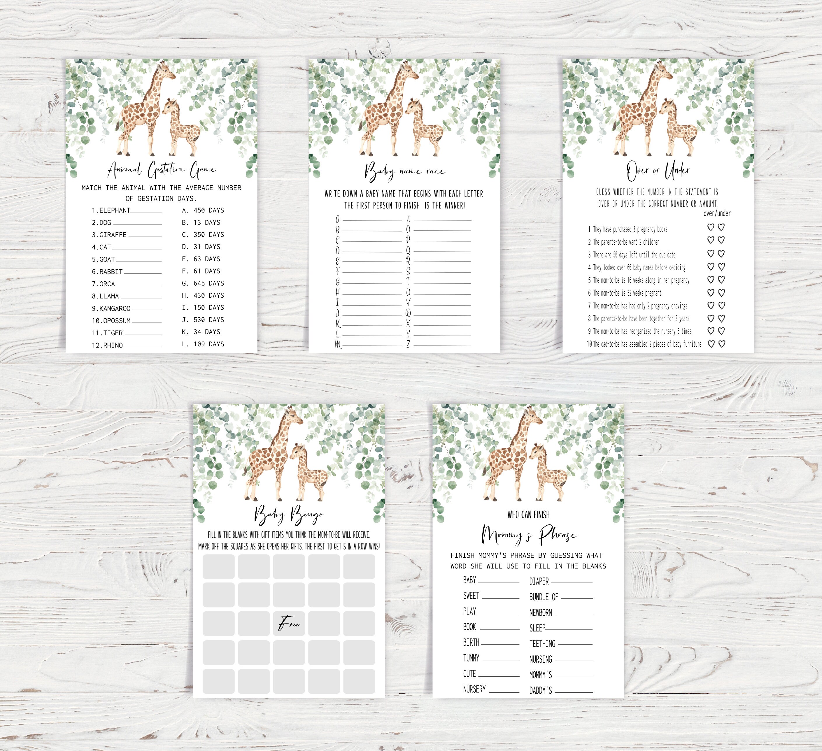 Safari Baby Shower Game,giraffe Baby Shower Games,baby Shower Game ...