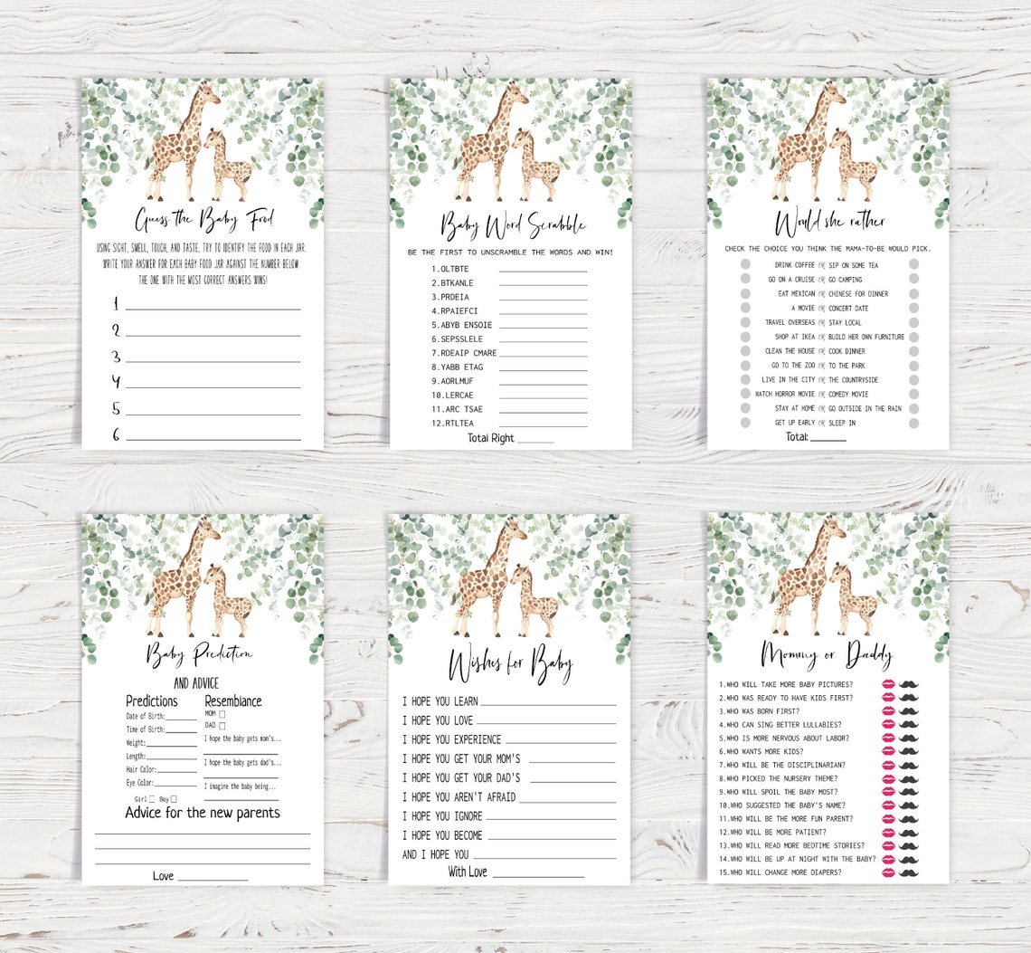 Safari Baby Shower Gamegiraffe Baby Shower Gamesbaby Shower - Etsy