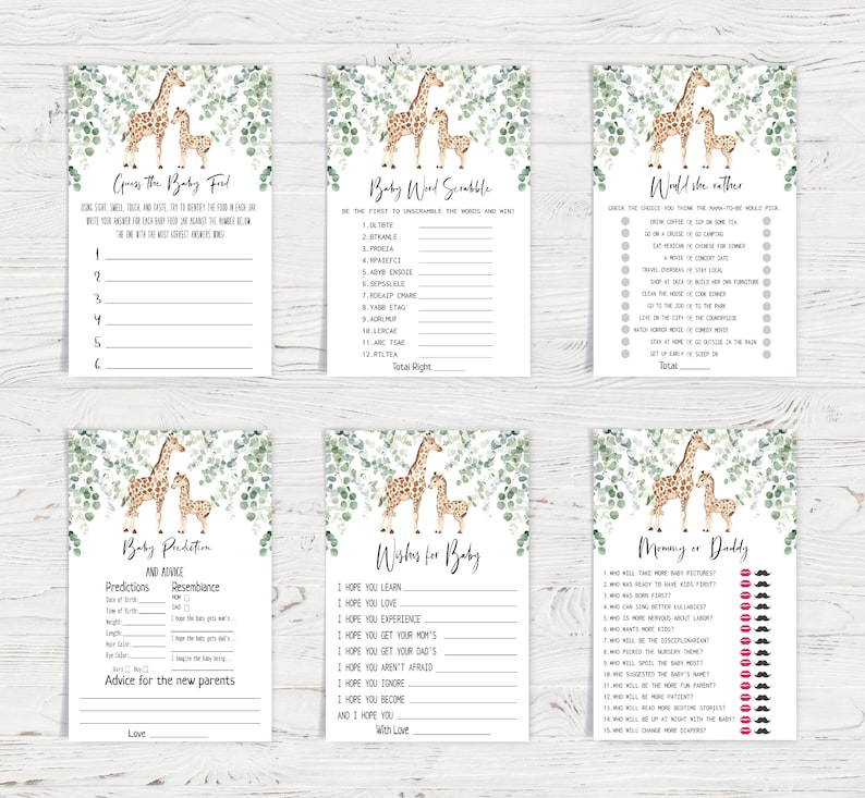 Safari Baby Shower Gamegiraffe Baby Shower Gamesbaby Shower - Etsy
