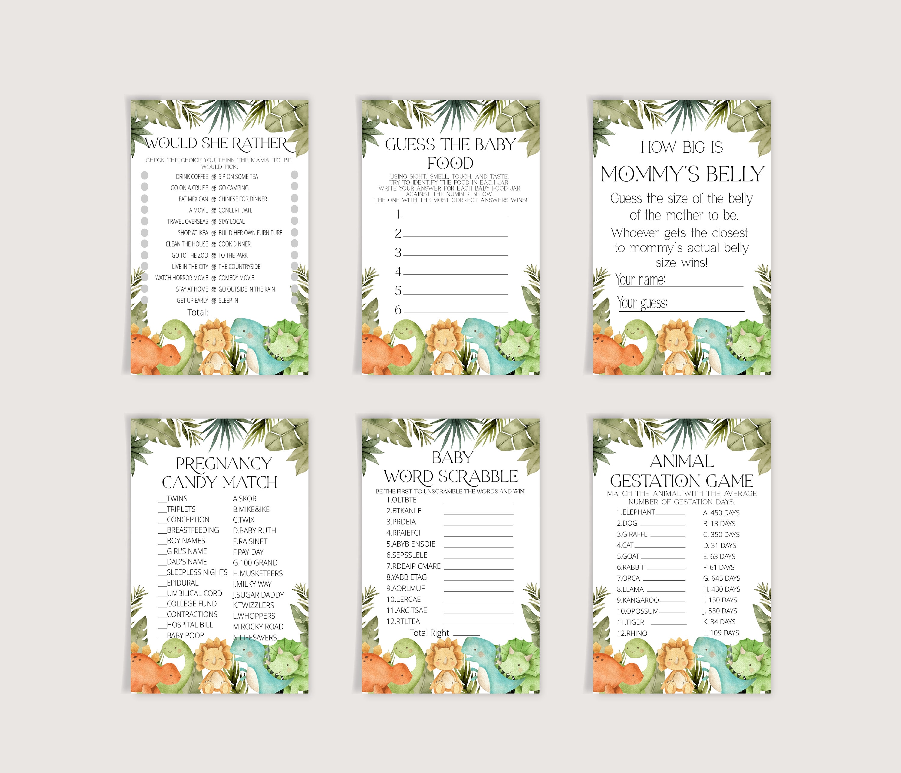 Dinosaur Baby Shower Games Bundle,dino Baby Shower Games,boy Baby ...