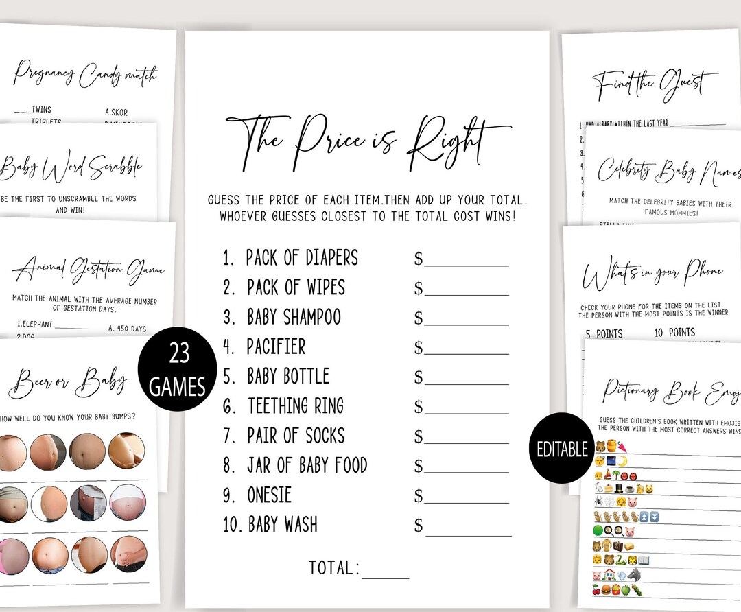 Modern Baby Shower Games,minimalist Baby Shower Game Bundle,modern Baby ...