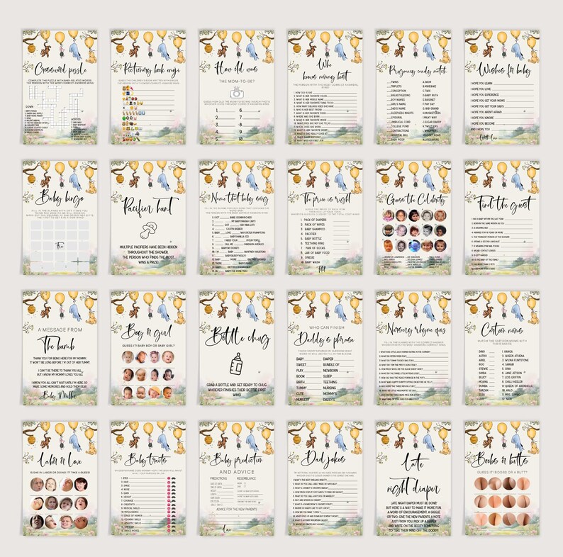 Winnie the Pooh Baby Shower,editable Games Bundle,gender Neutral Baby ...