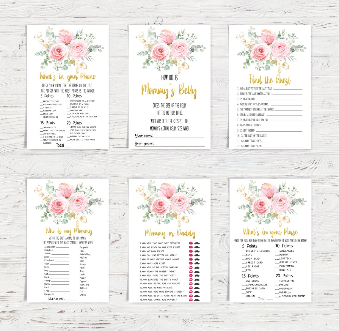 Floral Baby Shower Gamegold Blush Floral Game Bundlegirl - Etsy
