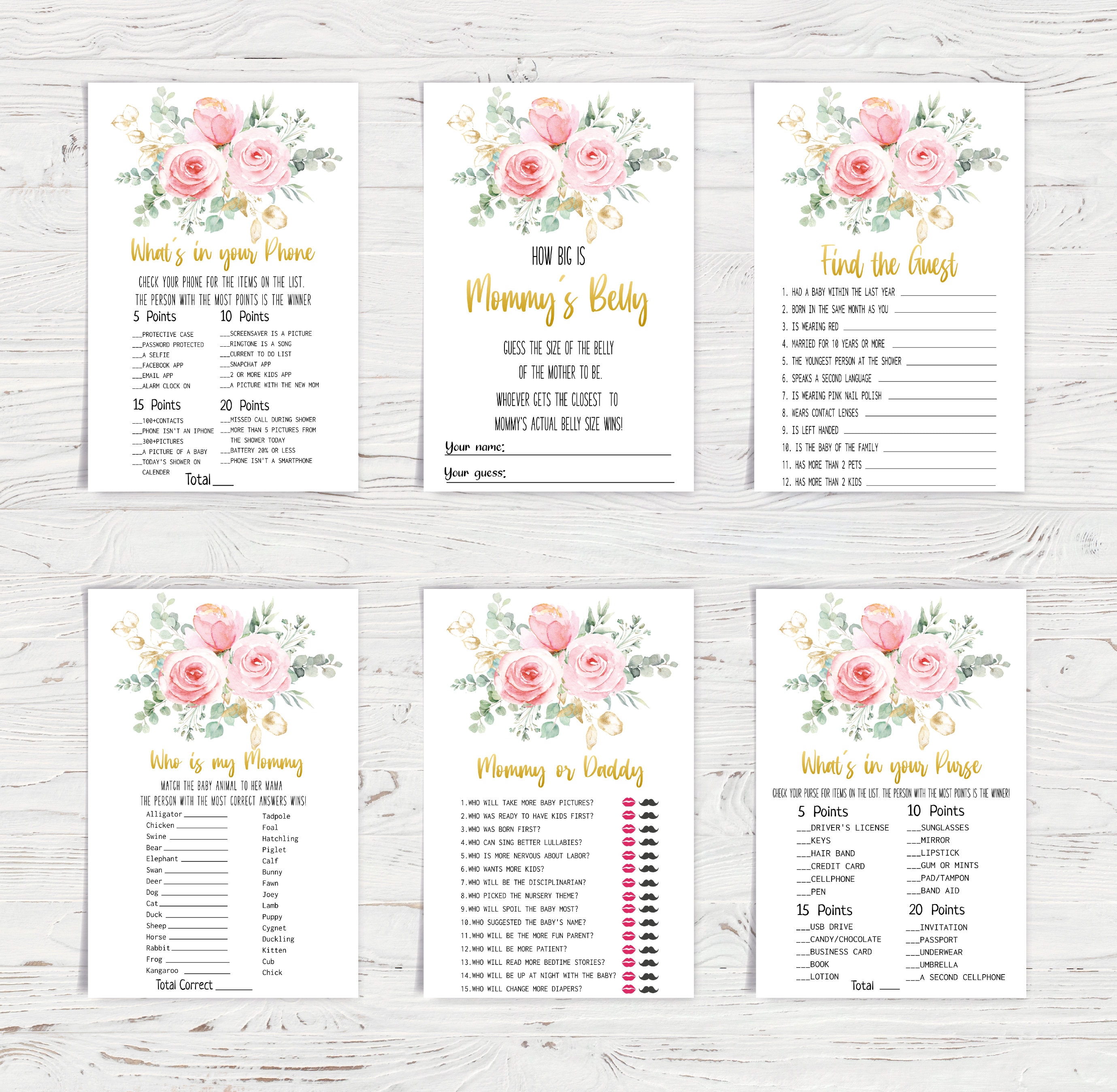 Floral Baby Shower Gamegold Blush Floral Game Bundlegirl - Etsy