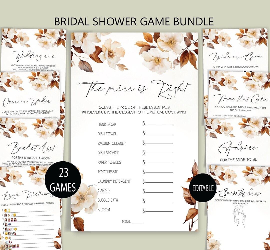 Boho Floral Bridal Shower Game Bundle,modern Boho Bridal Shower ...