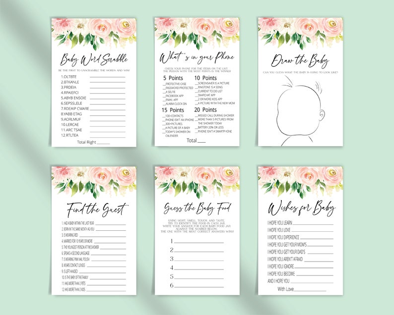 Blush Pink Floral Baby Shower Games Bundle Boho Baby Shower - Etsy