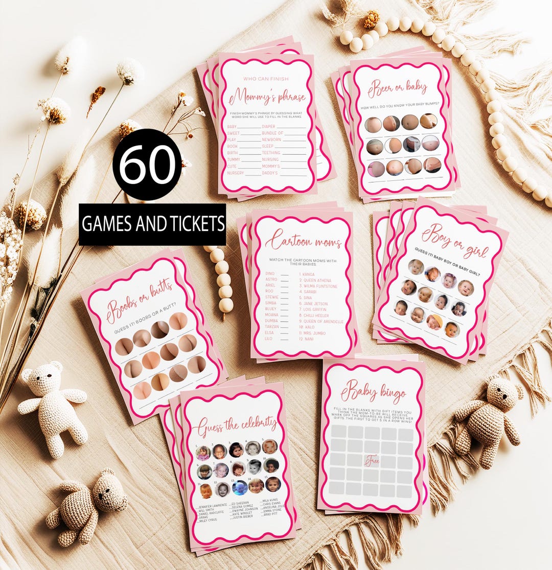 Wavy Baby Shower Games Bundle,funny Baby Shower Activitys,editable Baby ...