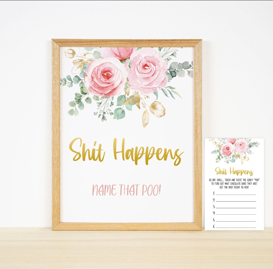 Shit Happen Funny Baby Shower Game,blush Floral Baby Shower,printable ...