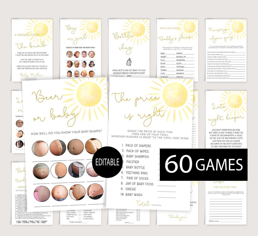Baby Shower Games, Printable Baby Shower Games Bundle,60 Games and ...