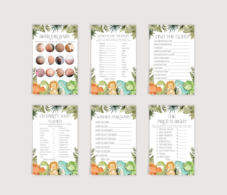 Dinosaur Baby Shower Games Bundle,dino Baby Shower Games,boy Baby ...