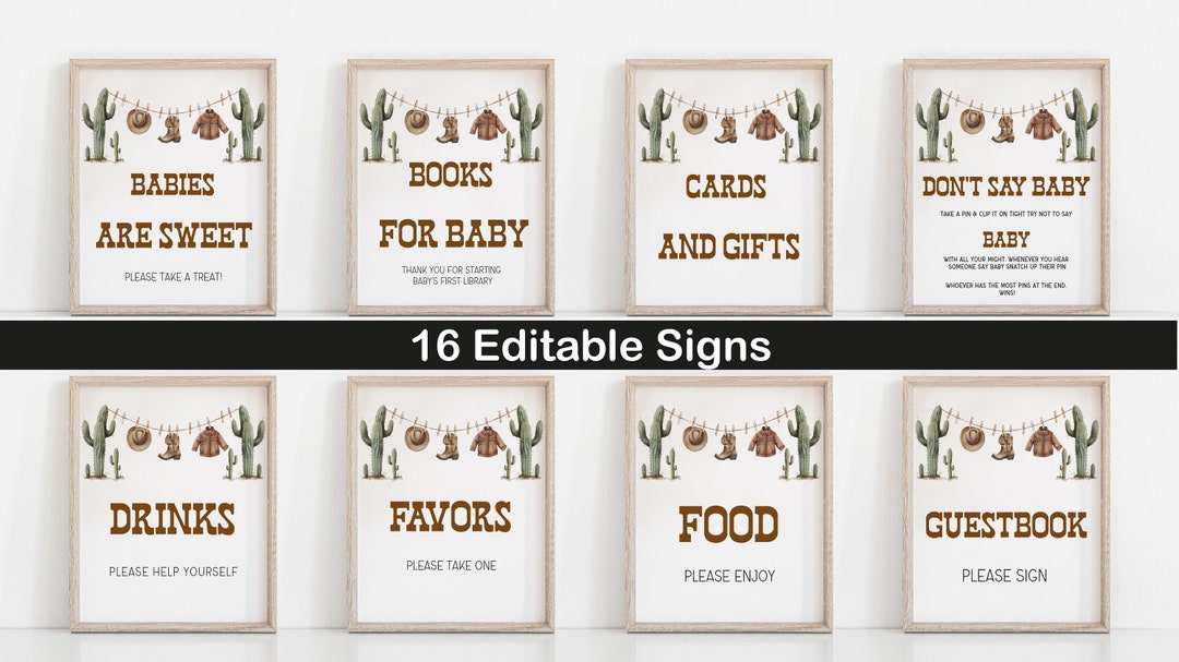 Cowboy Baby Shower Signs,baby First Rodeo,baby Shower Bundle,books for ...