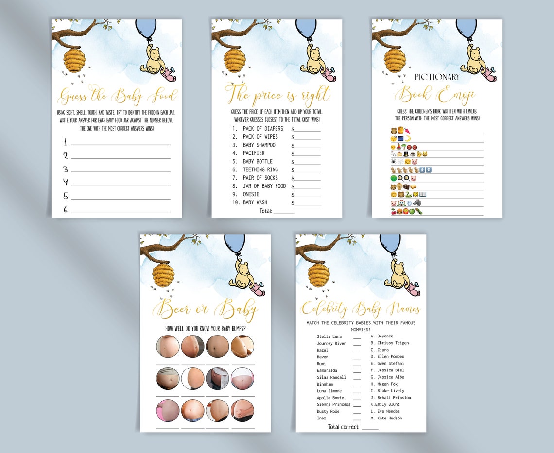 Classic Winnie the Pooh Baby Shower Game Bundle, Boy Winnie the Pooh ...