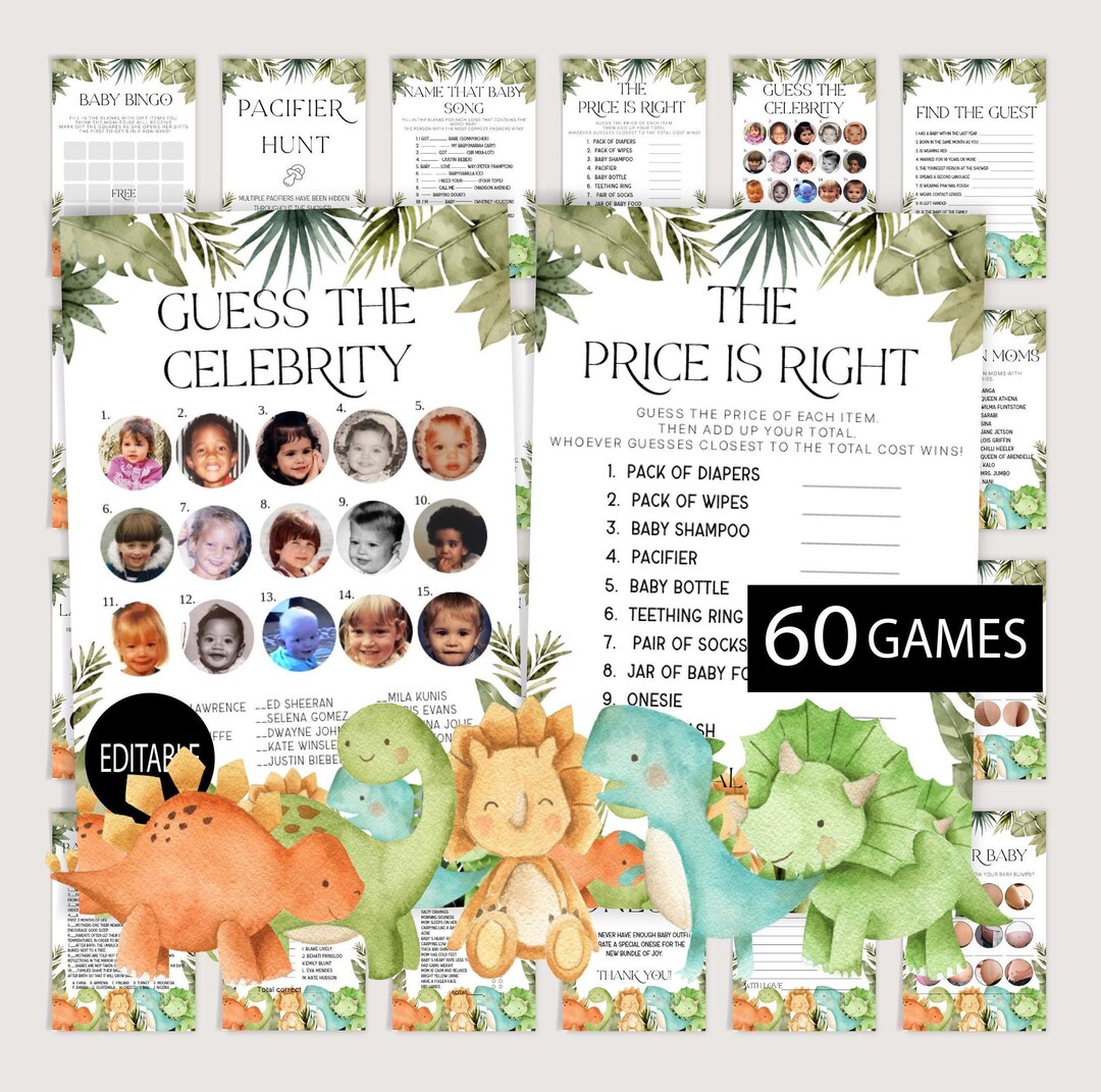Dinosaur Baby Shower Games Bundle,dino Baby Shower Games,boy Baby ...