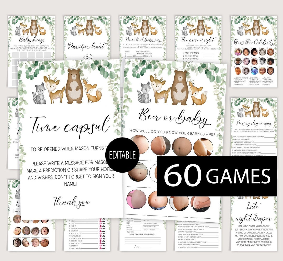 Woodland Baby Shower Games Bundle,woodland Animal Games,forest Baby ...