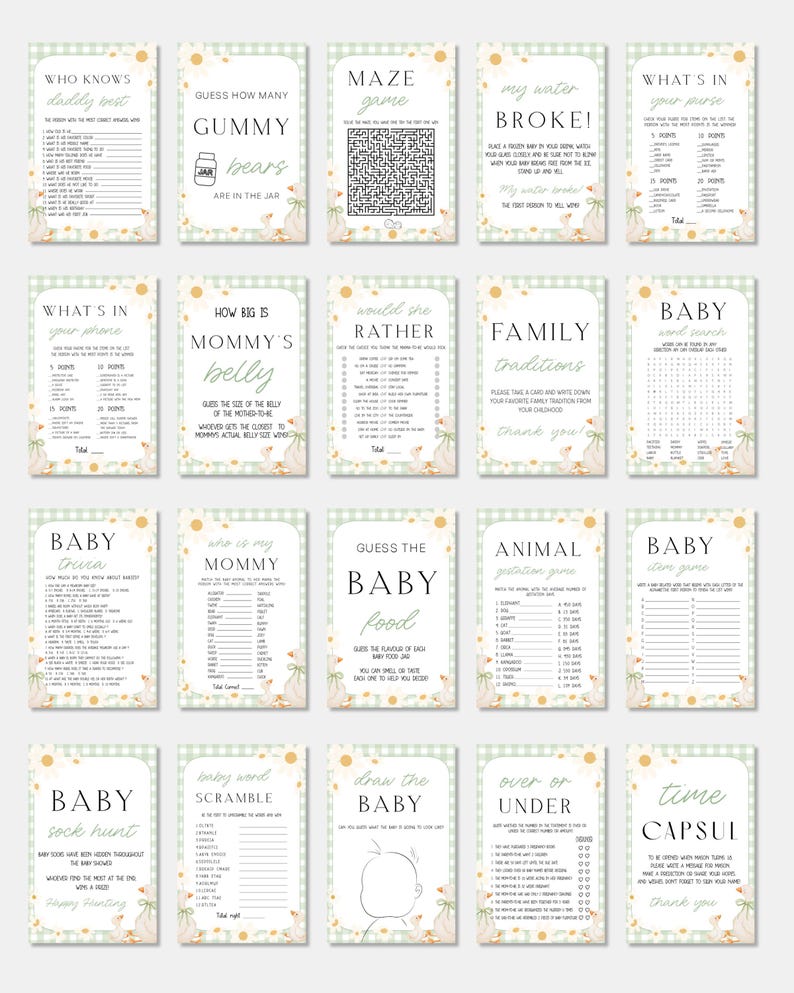 Printable Baby Shower Games Bundle, 60 Baby Shower Games, Printable and ...