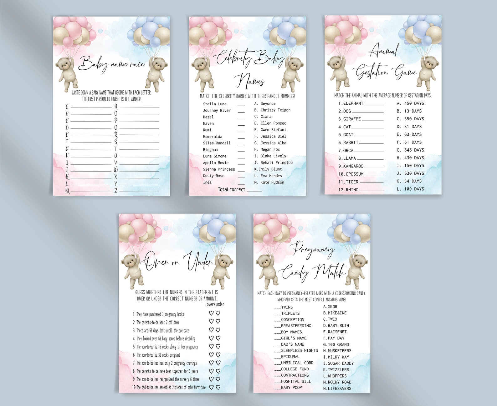 20 Gender Reveal Gamesprintable Gender Reveal Party Game - Etsy