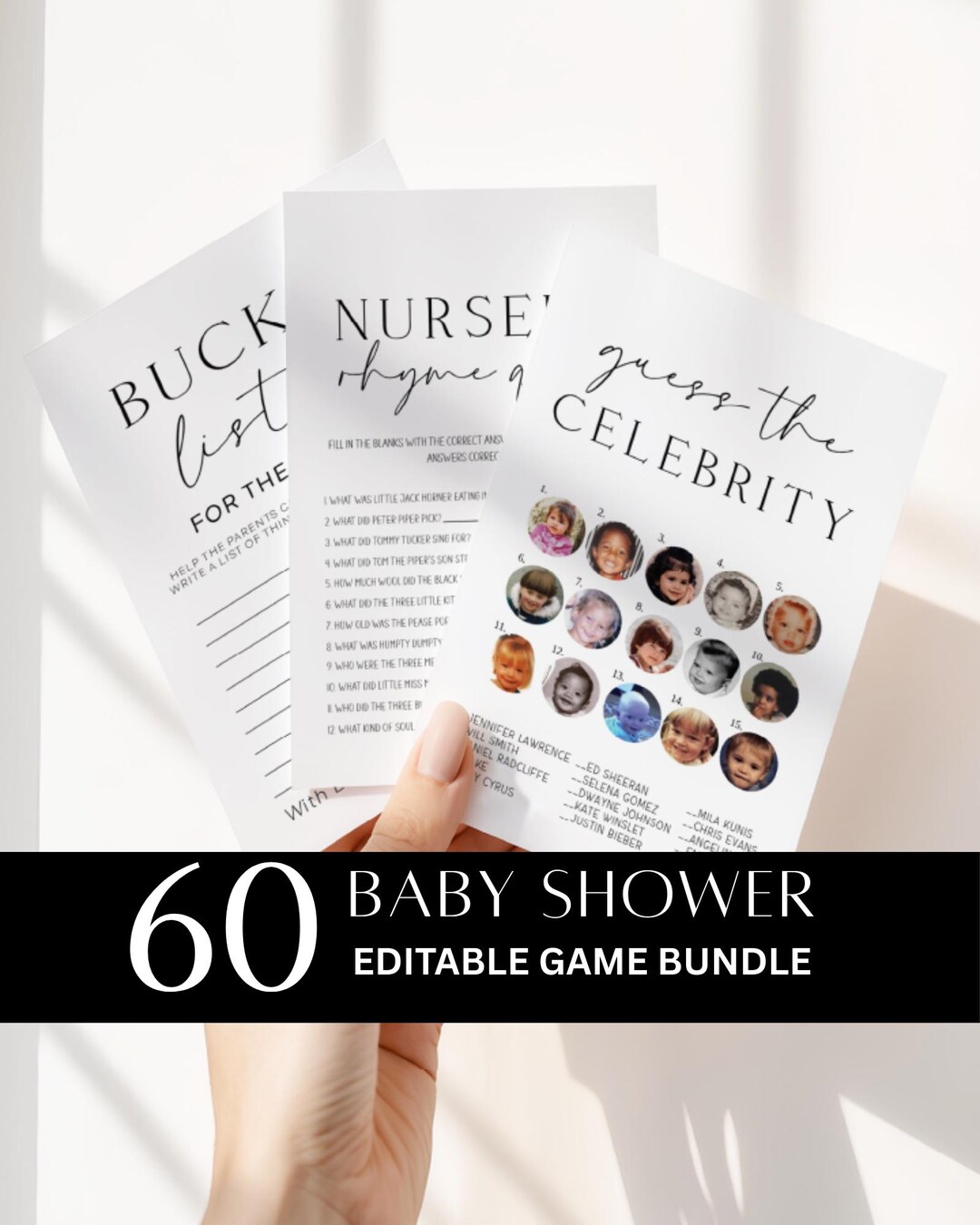 Printable Baby Shower Game Bundle-editable Neutral Baby Shower Games-60 ...