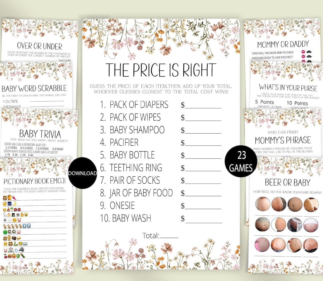 Floral Baby Shower Games,wildflower Baby Shower Game Bundle,game ...