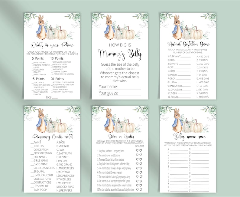 Baby Shower Games,peter Rabbit Baby Shower Theme,baby Shower Bundle ...