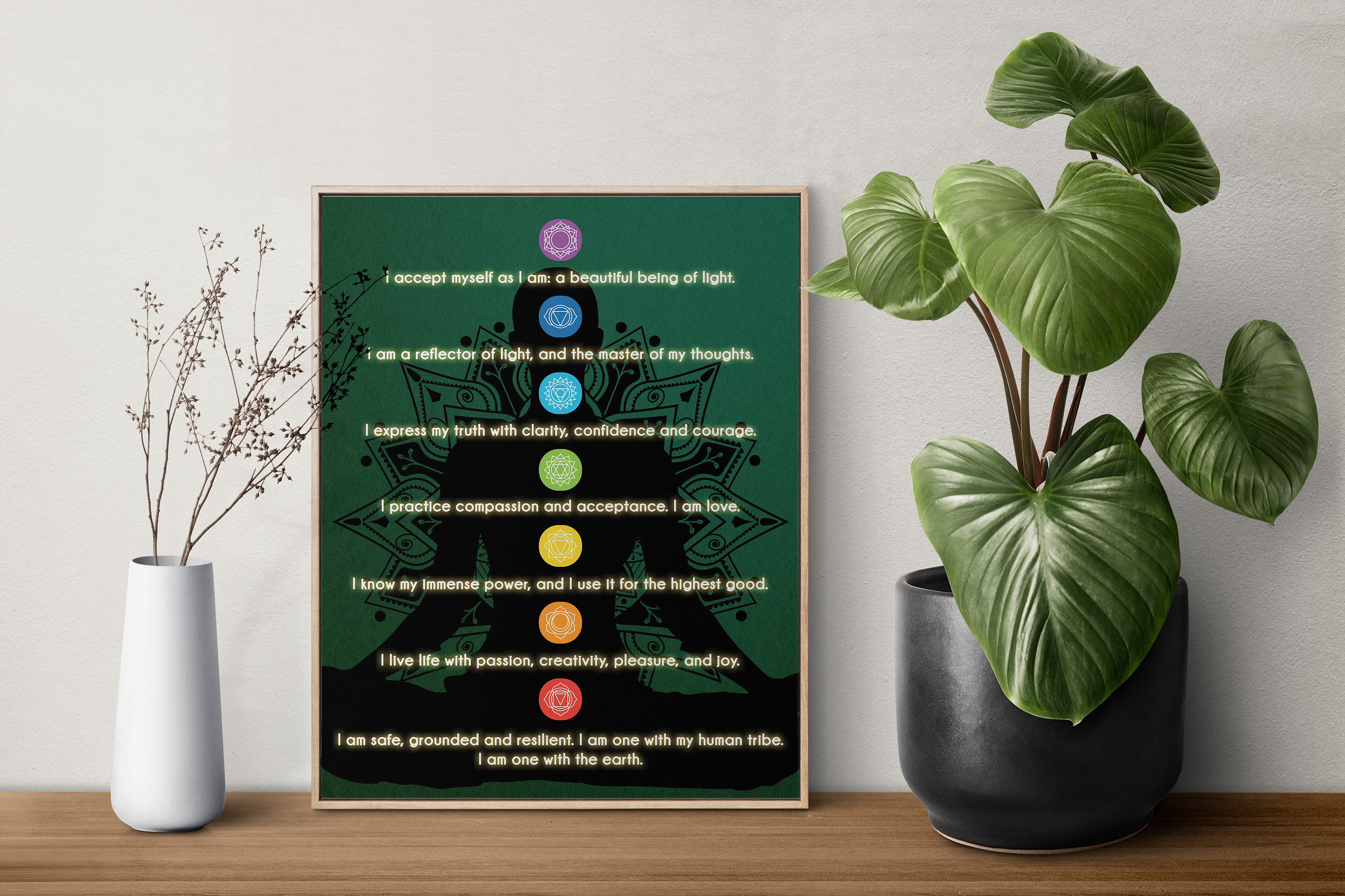 Chakra Affirmations | Positive Chakra Chart Digital Decor | Chakra ...