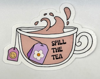 Tea Cup Spill the Tea Stickers Gossip Tea Bag Decals, Trendy Laptop ...