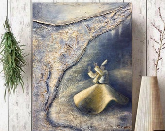 Original Islamic Wall Art Whirling Dervish Painting Bird Cage | Etsy