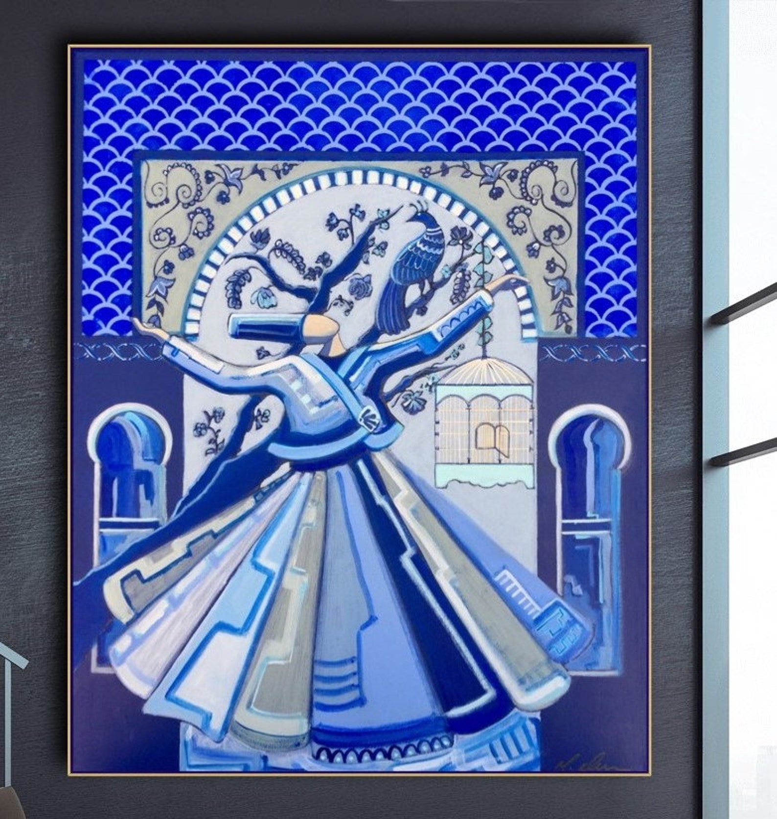Original Islamic Wall Art Whirling Dervish Painting Bird Cage - Etsy