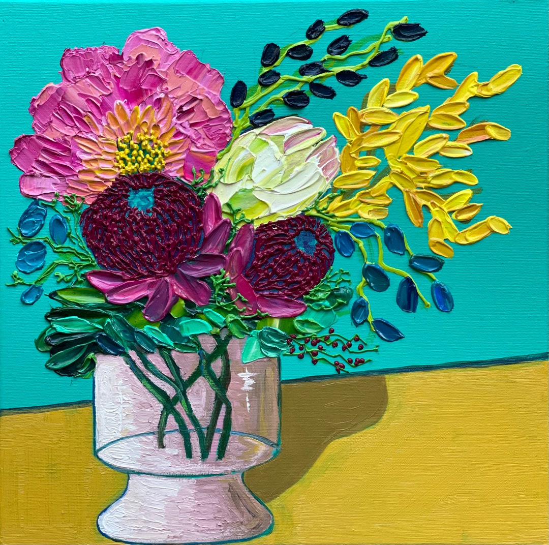 ORIGINAL Flower Painting, Textured Flower Art, Floral Art, 3D Wall Art ...
