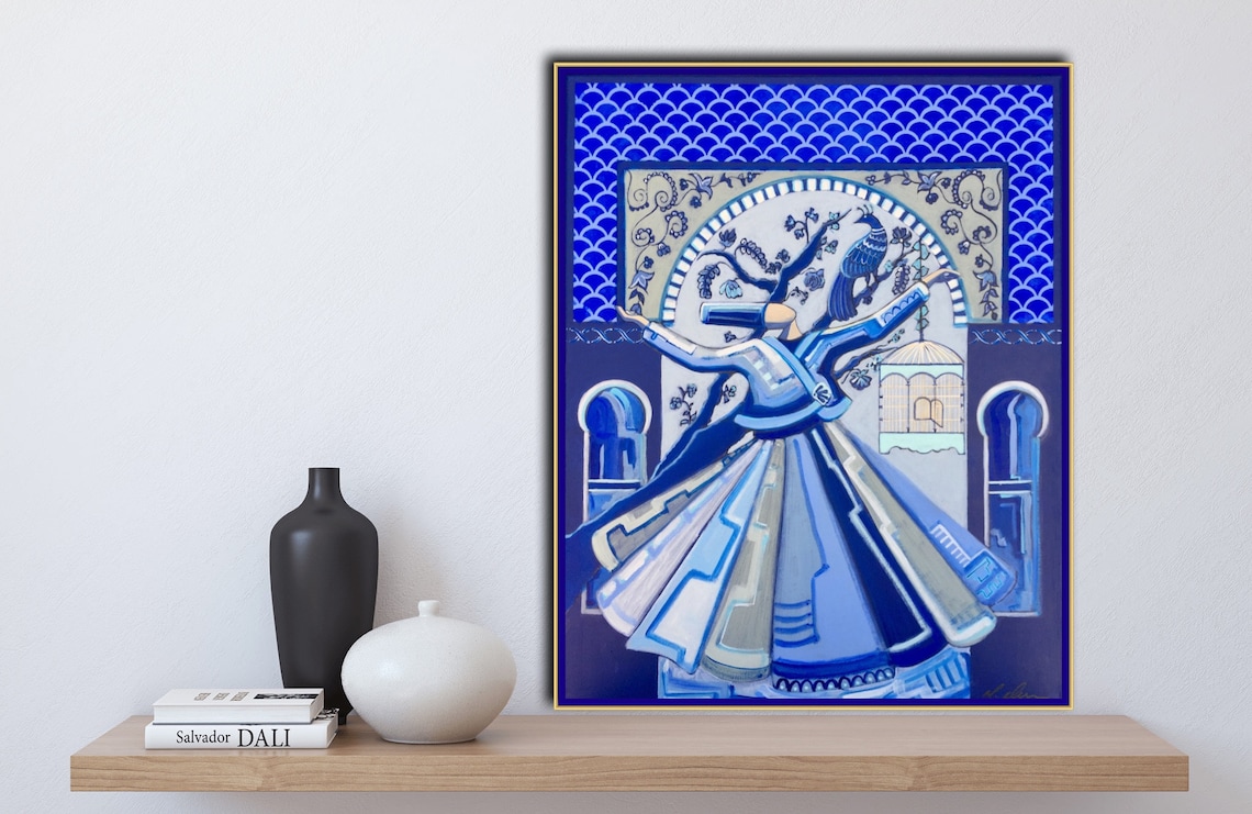 Original Islamic Wall Art Whirling Dervish Painting Bird Cage - Etsy