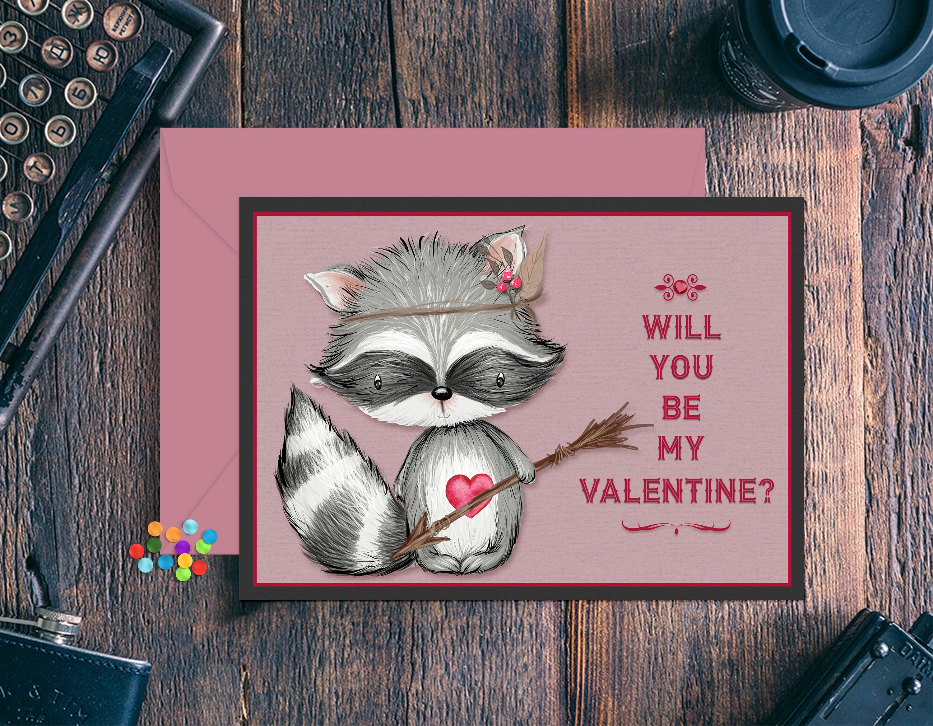 Raccoon Valentine, Downloadable Card, Digital Card, Love Card ...