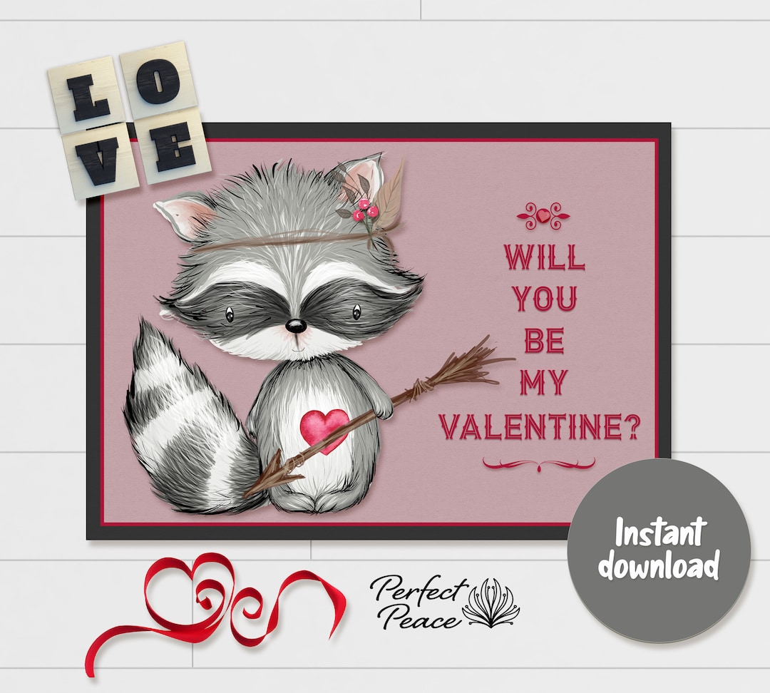 Raccoon Valentine, Downloadable Card, Digital Card, Love Card ...