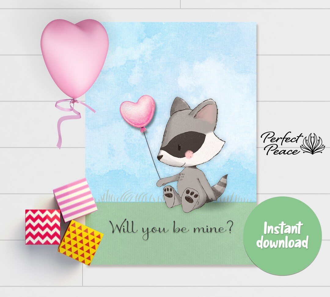 Raccoon Valentine, Downloadable Card, Digital Card, Love Card ...