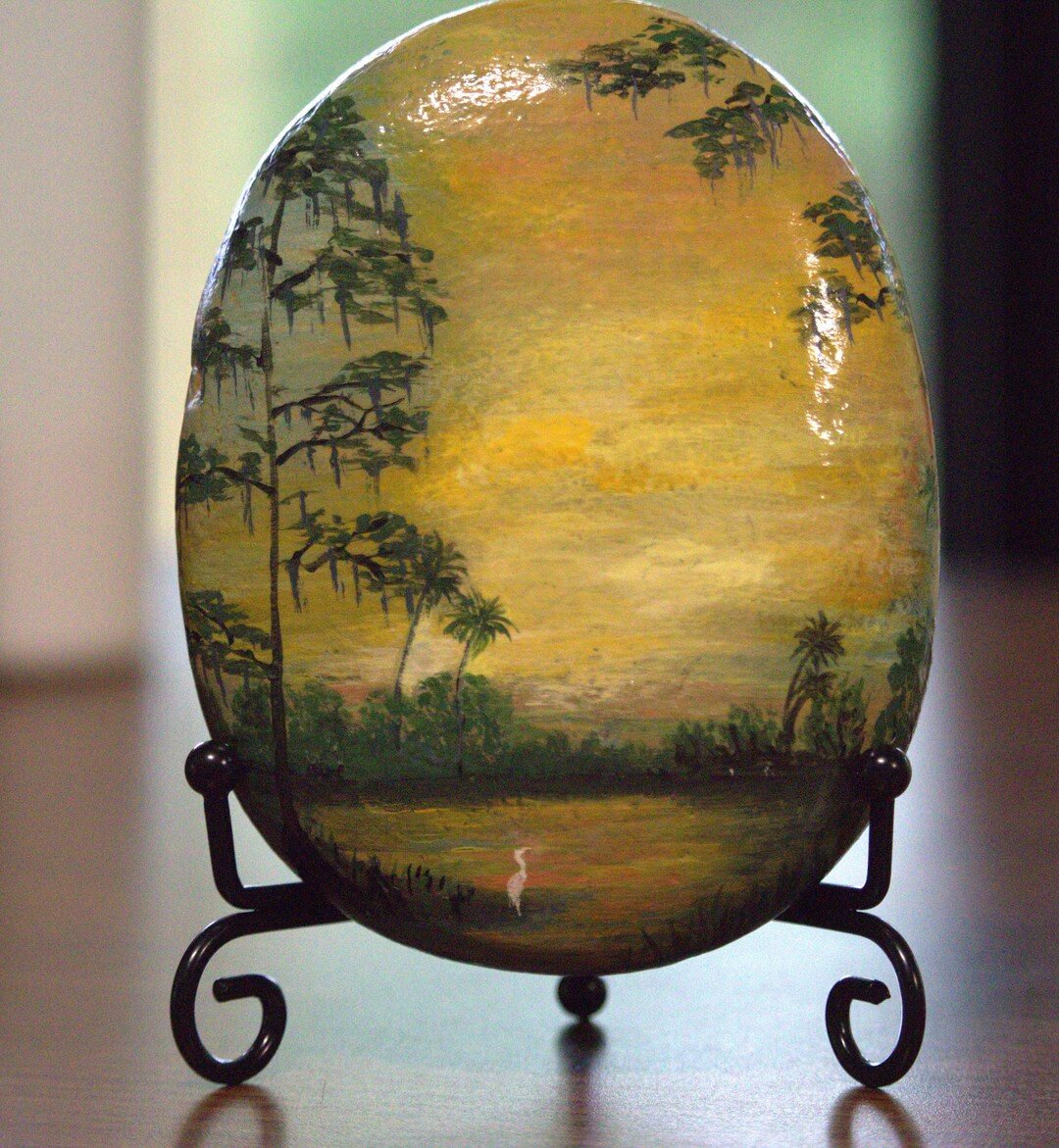 Beautiful Painted Rock With a Scene From Florida, Stand Included - Etsy