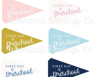 First Day of Kindergarten Pennant Flag Printables // First Day | Etsy