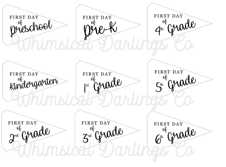 First Day of School Flag PRINTABLES Preschool Through 6th | Etsy