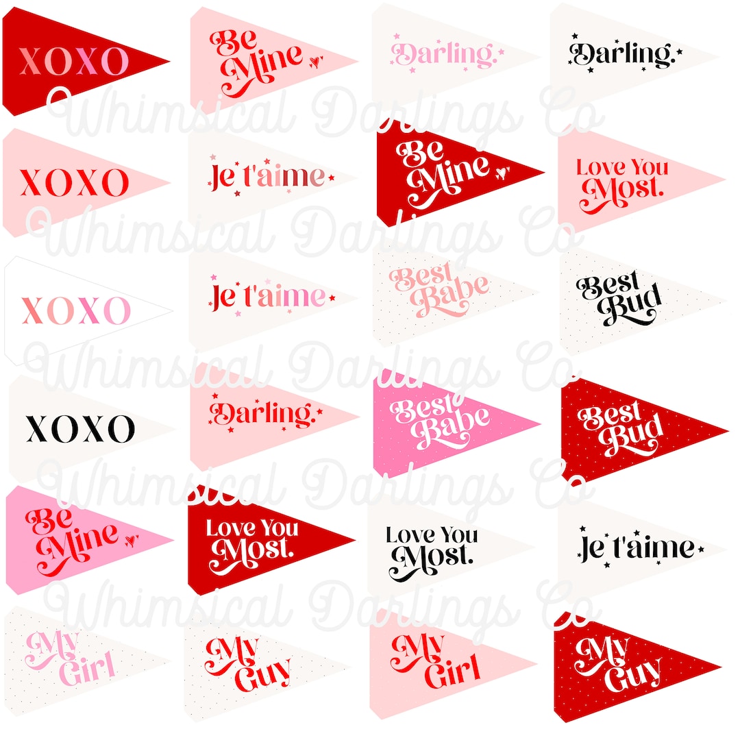 Valentine's Day Pennant Flag Printables // Valentine Flags - Etsy