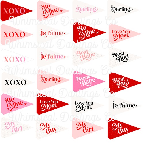 Valentine's Day Pennant Flag Printables // Valentine Flags - Etsy