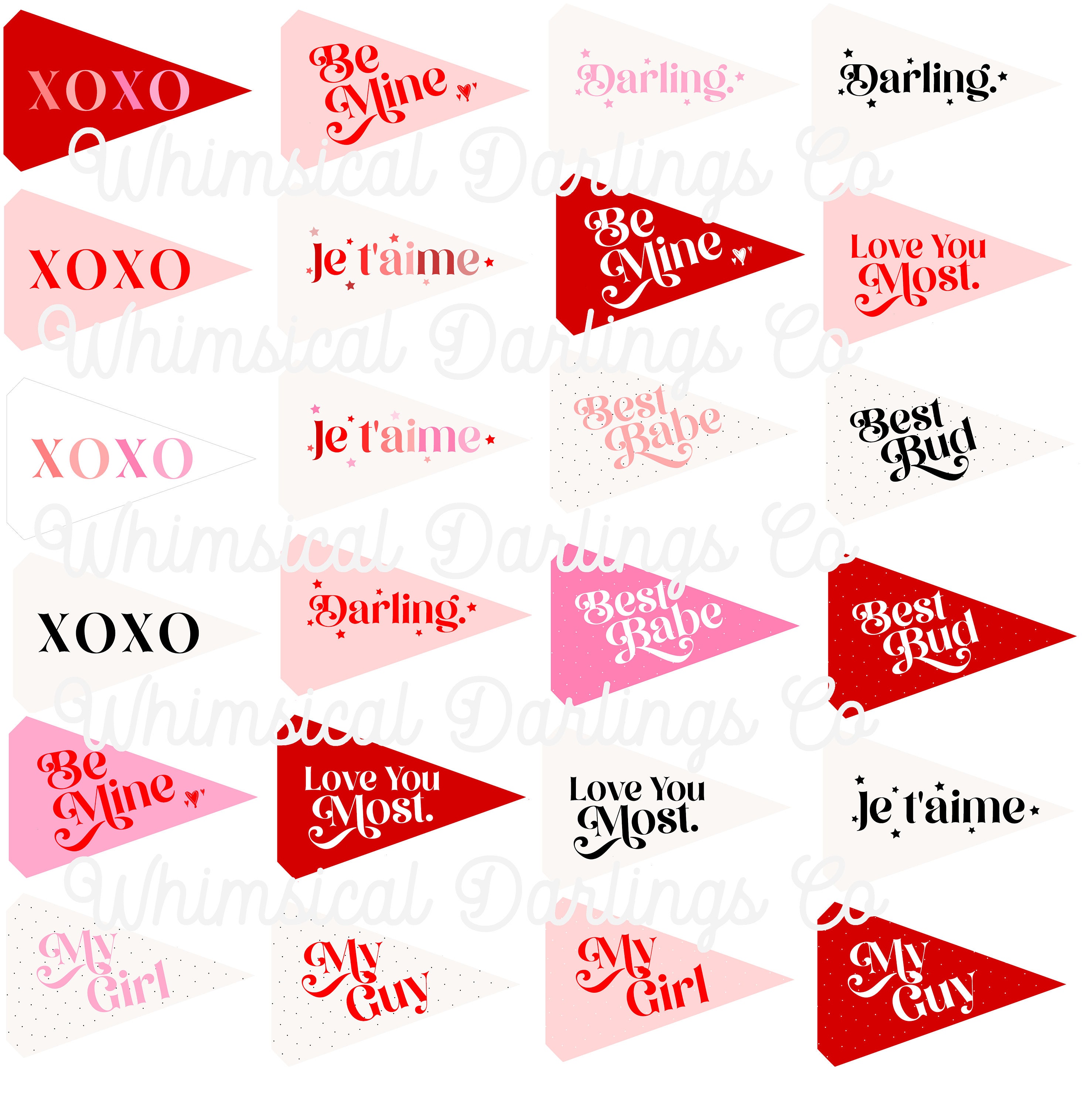 Valentine's Day Pennant Flag Printables // Valentine Flags - Etsy