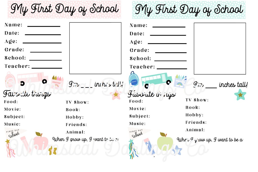 Back to School Printable Bundle // First Day of School Questionnaire ...