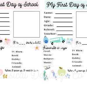 Back to School Printable Bundle // First Day of School Questionnaire ...