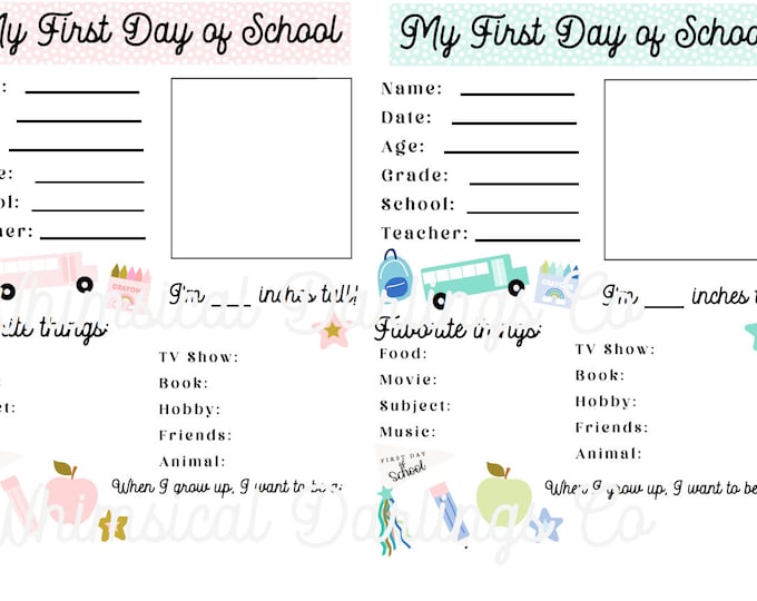 Back to School Printable Bundle // First Day of School Questionnaire ...