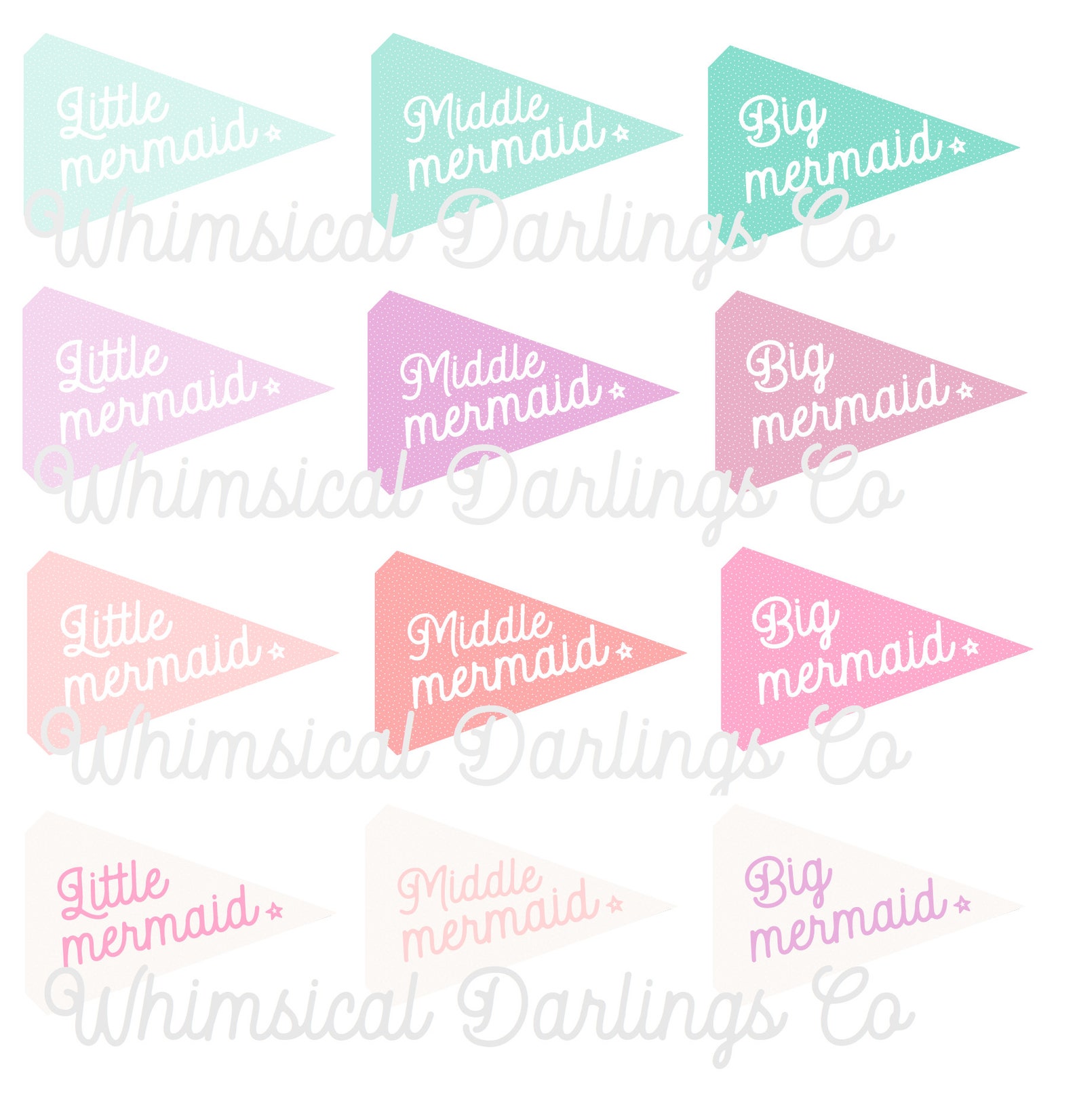 Mermaid Pennant Flags // Little Mermaid, Middle Mermaid, Big Mermaid ...