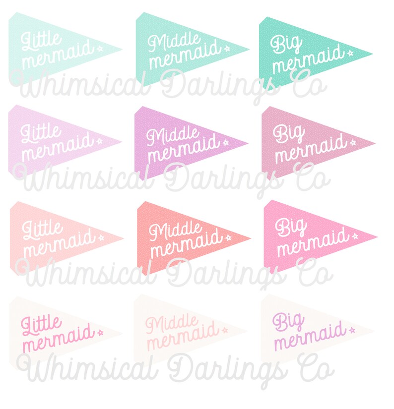 Mermaid Pennant Flags // Little Mermaid, Middle Mermaid, Big Mermaid ...
