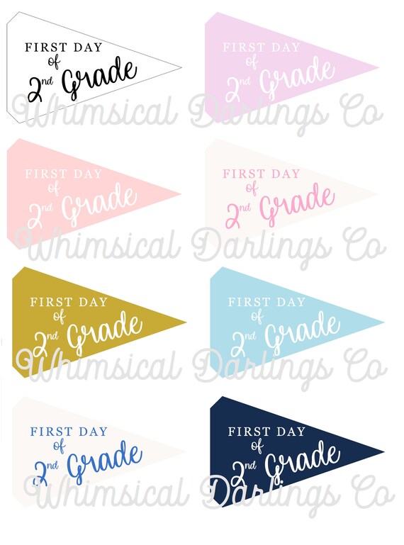 First Day of Second Grade Pennant Flag Printables // First Day | Etsy
