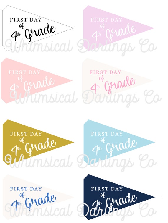 First Day of Fourth Grade Pennant Flag Printables // First Day | Etsy