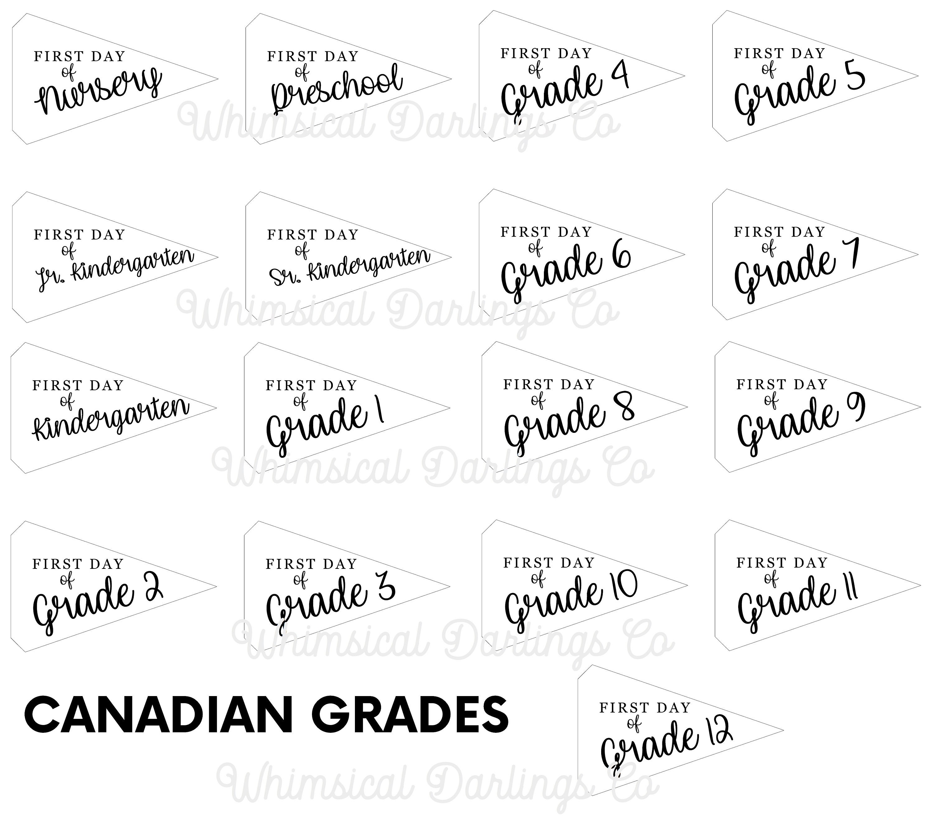 First Day of School Flag PRINTABLES Canadian Grades - Nursery Through ...